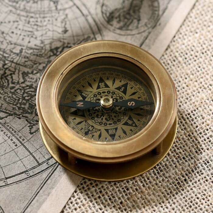 Компас 'Компас и лупа' латунь 7х7х2,5 см