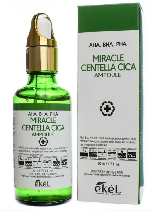 Ампульная сыворотка Ekel с кислотами AHA, BHA, PHA, green, 50 мл