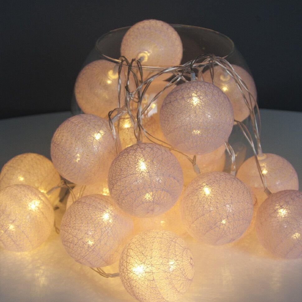 Светодиодная гирлянда Хлопковые клубочки, 20 Led, IP14, 3 м. Розовый, 1 шт.