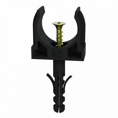 Крепеж-клипса с дюбелем и саморезом черная d16 мм (100шт) Промрукав, PR13.0219