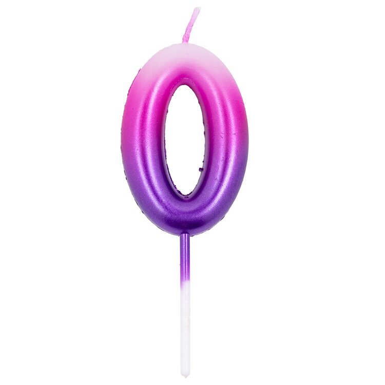 Свеча -цифра "0" Омбре розовый/фиолетовый, 6 см