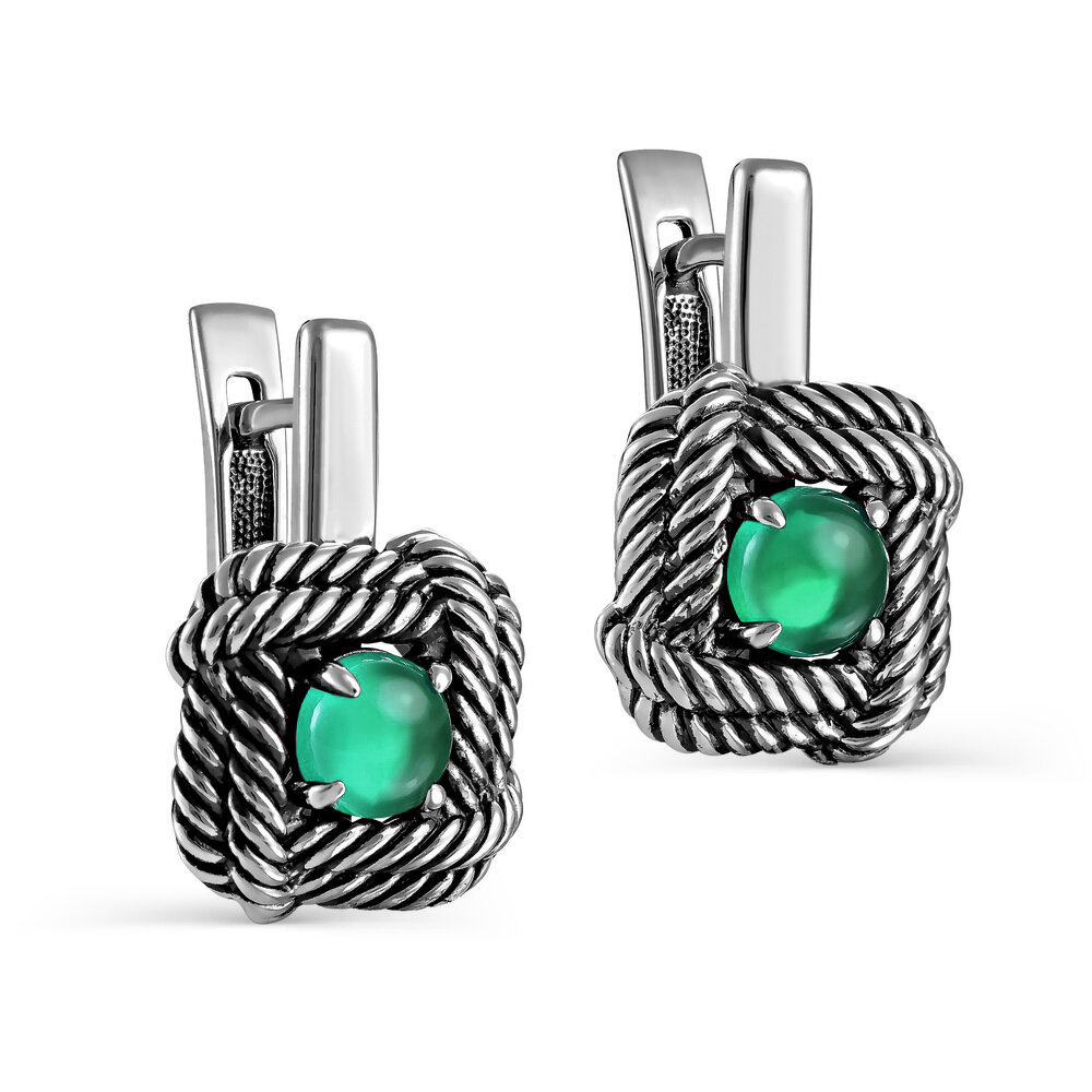 Серьги с подвесками, серебро, 925 проба, родирование, оникс