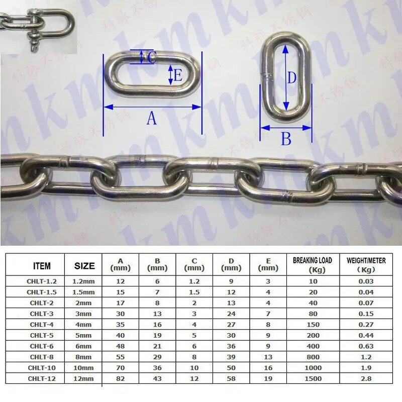 Нержавеющая стальная цепь 2-10 мм 4MM 1Meter, SS304 Long Link