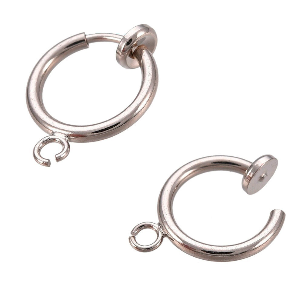 Основы под клипсы, 14х12мм, кольца с петелькой, базовый материал - латунь, стального цвета, пара