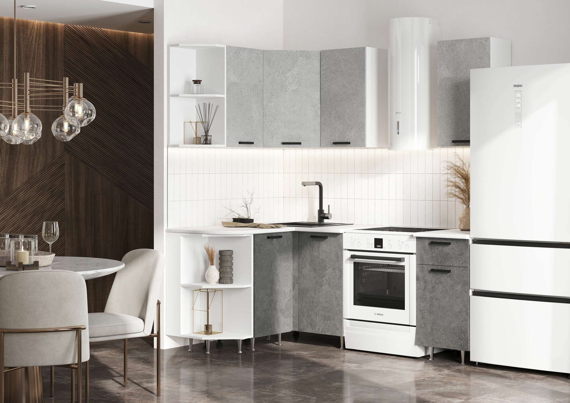 Кухня Рио NEW 2.0х1.3 Бетон светлый/Бетон темный