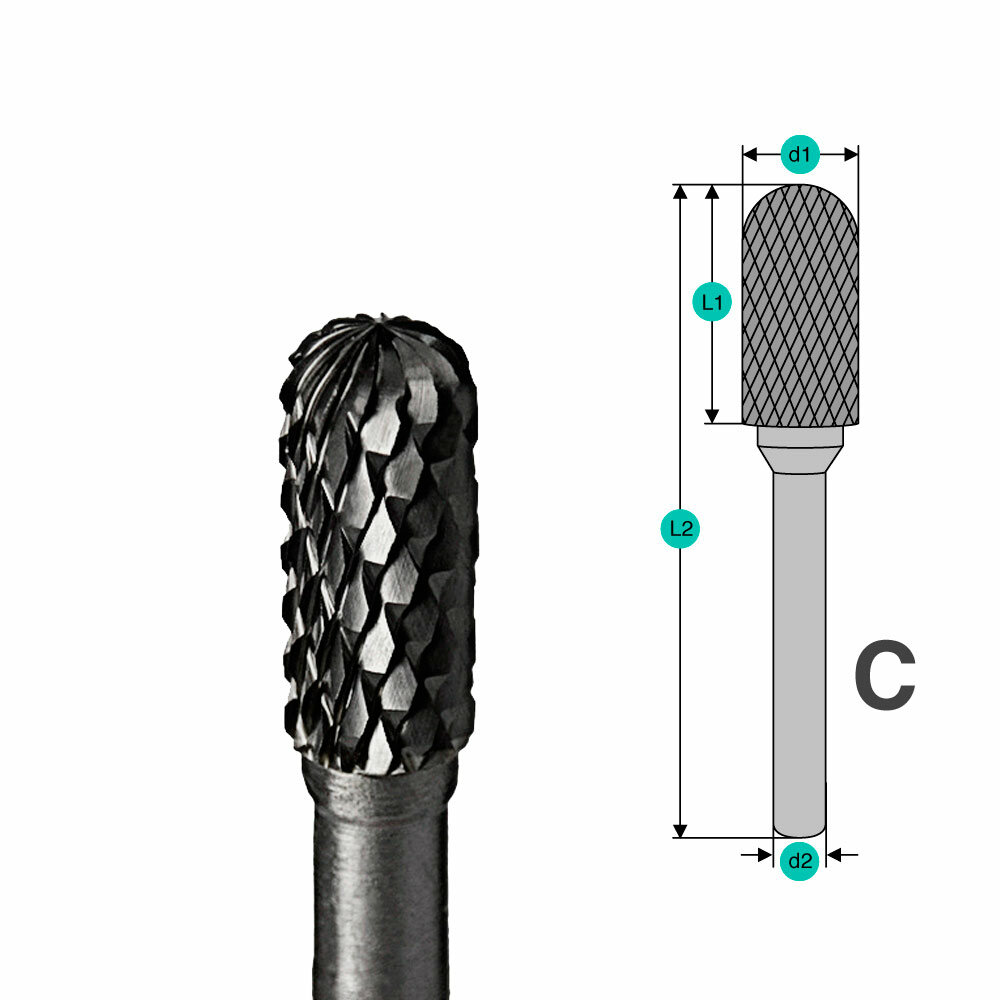 Бор-фреза твердосплавная по металлу сфероцилиндрическая, тип C 8x20x6 мм TORGWIN T183619