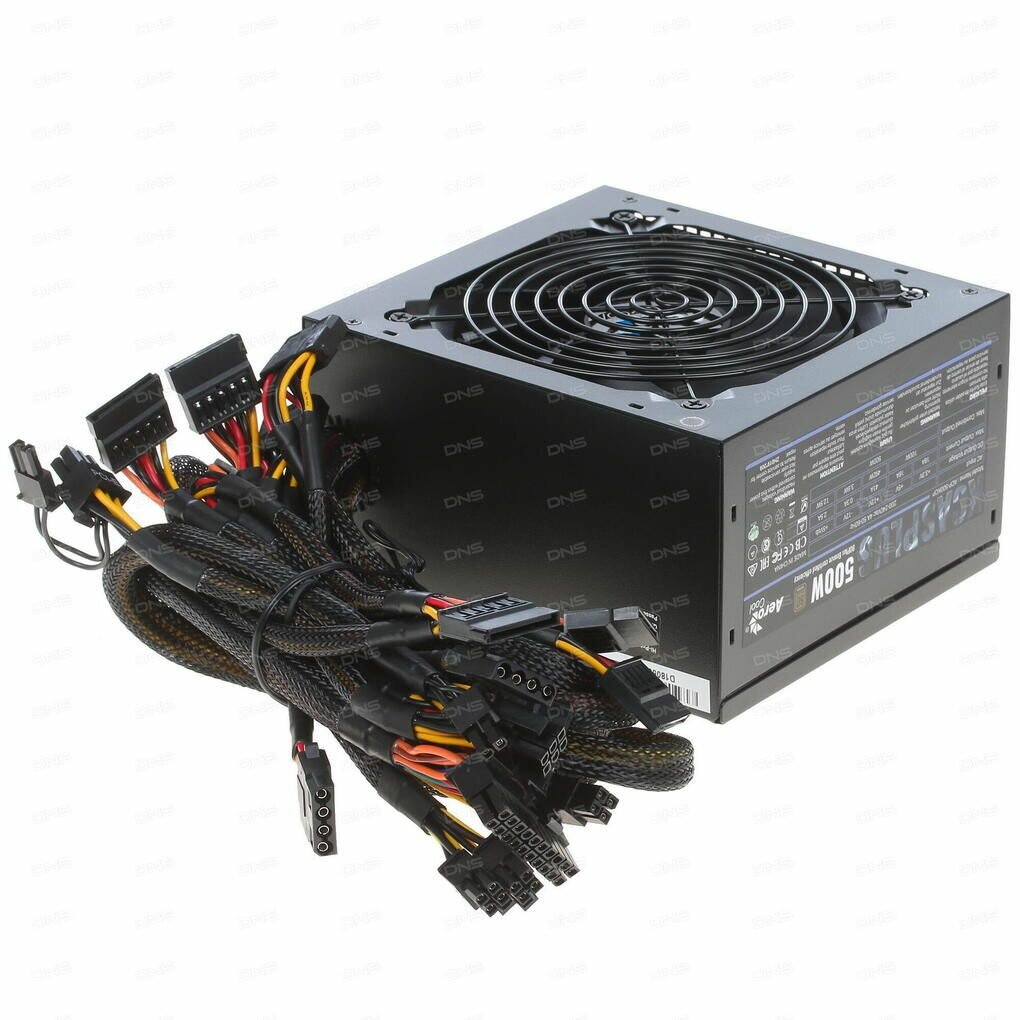 Блок питания Aerocool KCAS PLUS 500W (KCAS-500 PLUS) черный - 500 Вт, 80+ Bronze, ATX 20+4 пин, 4 pin + 4 pin CPU, 7 SATA, 2 x 6 pin PCI-E