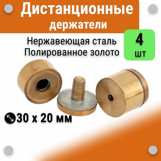 Дистанционные держатели 30х20 мм, золотой, для табличек, стёкол, набор 4 штуки