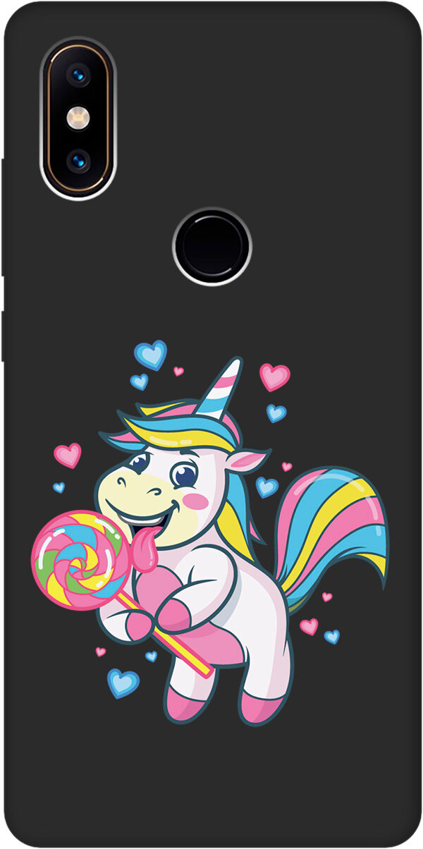 Матовый чехол Unicorn and candy для Xiaomi Mi Mix 2S / Сяоми Ми Микс 2 эс с 3D эффектом черный