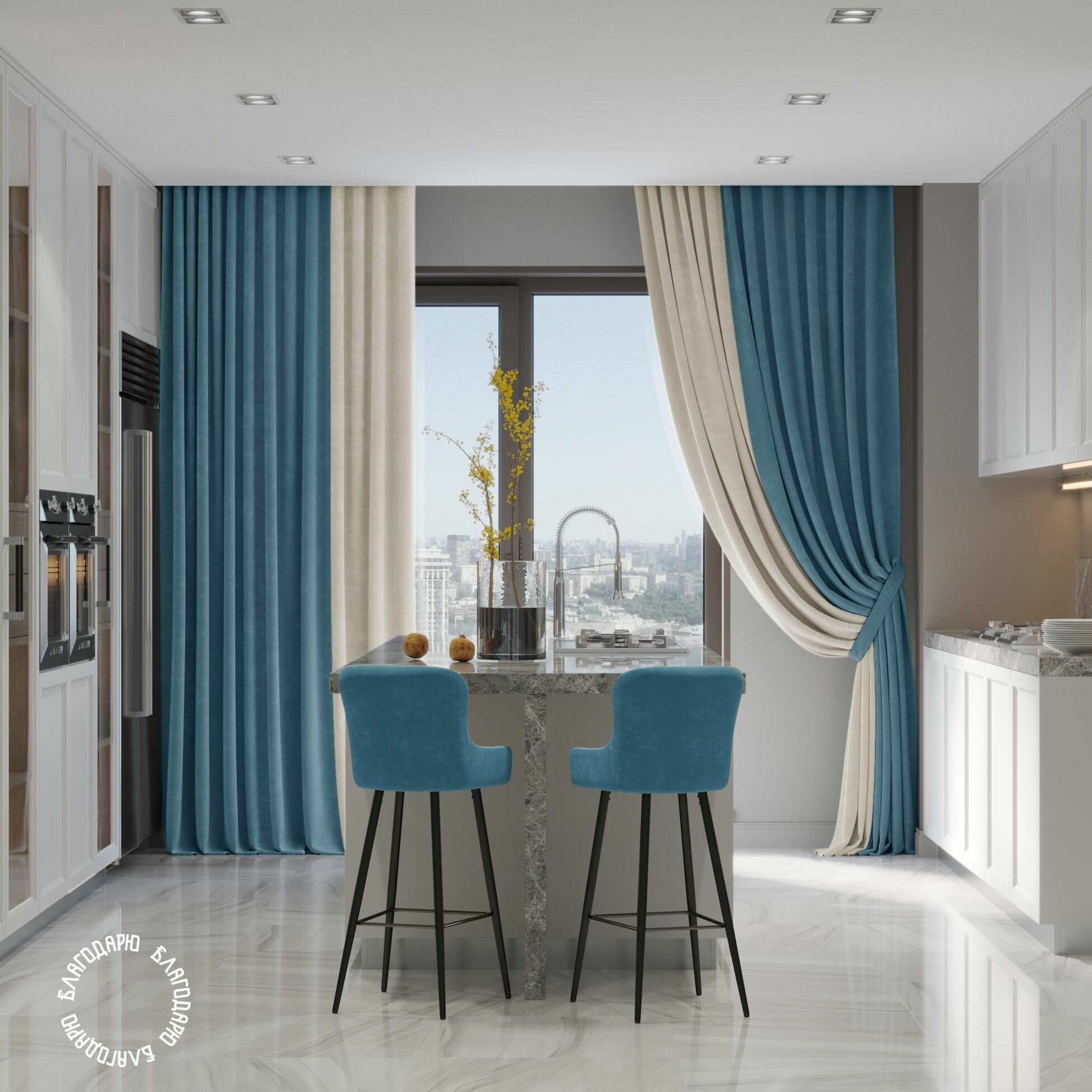 Шторы Дио голубой-белый M (290)