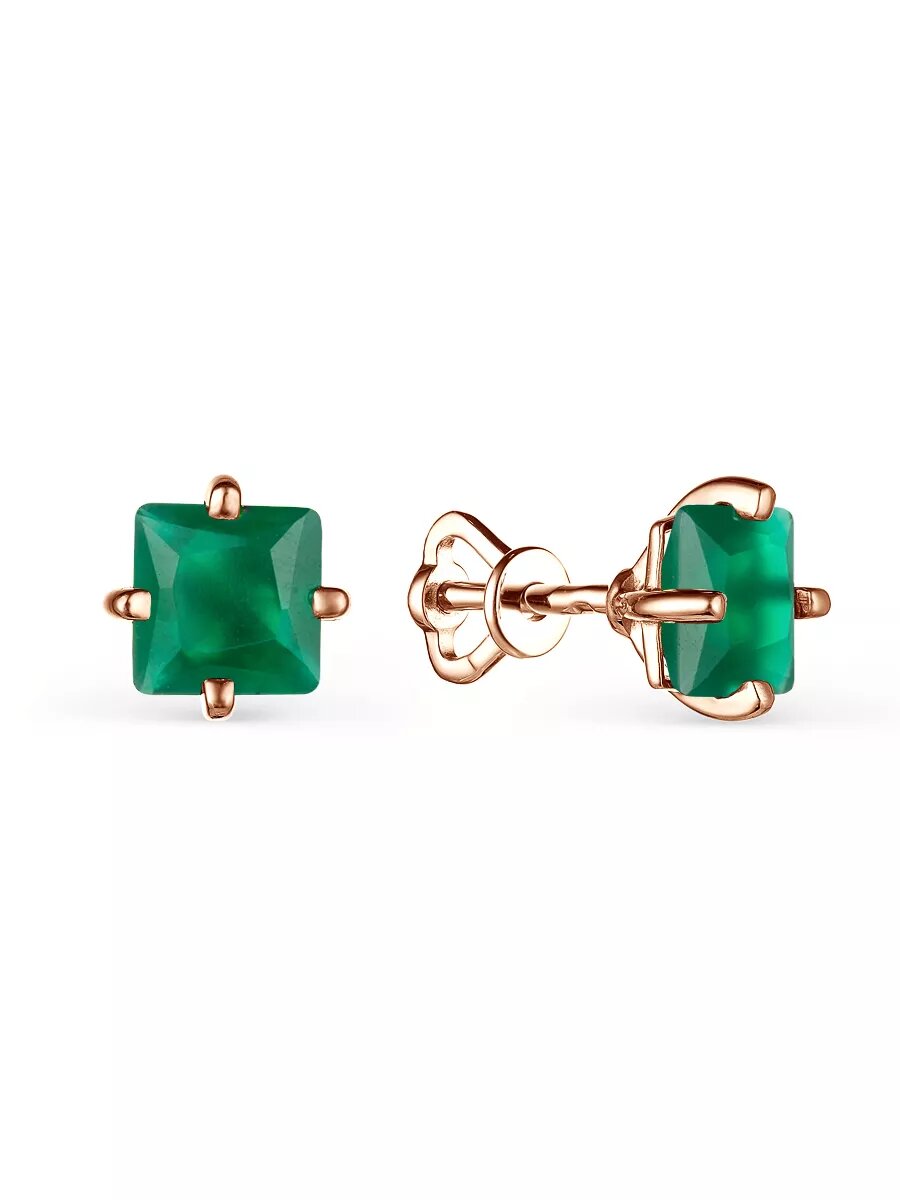 Серьги пусеты, красное золото, 585 проба, бриллиант, агат