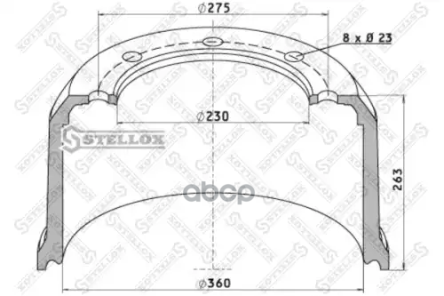 Торм. барабан !360x200/220 H=263 d=230/275 n8x23 BPW Stellox арт. 8500008SX