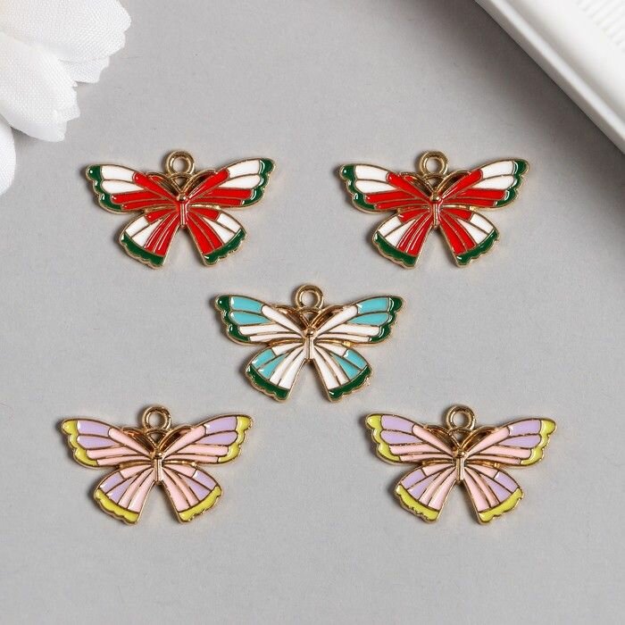 Декор для творчества металл, эмаль "Разноцветная бабочка" 1,5х2,5 см