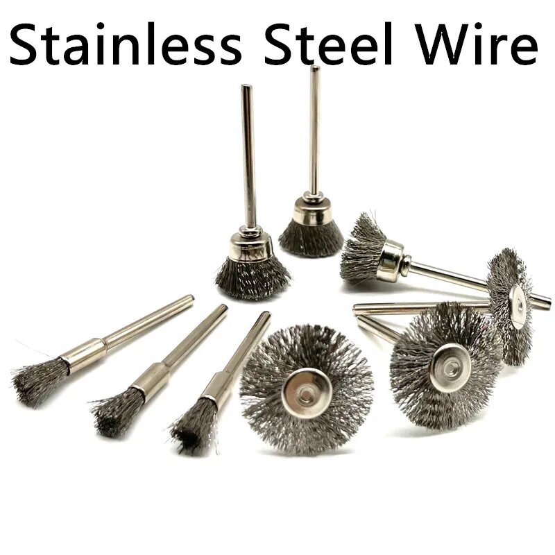 Латунная щетка с проволочным хвостовиком, электрический инструмент, стальная лампа, аксессуары для ржавчины, вращающийся инструмент для гравера, абразивные материалы Stainless Steel 9PCS