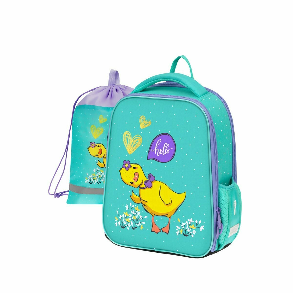 Ранец школьный Berlingo Expert Mini "Hello" 36x27x14см, 2 отделения, 2 кармана, анатомическая спинка, мешок для обуви, 4шт. (RU09044)