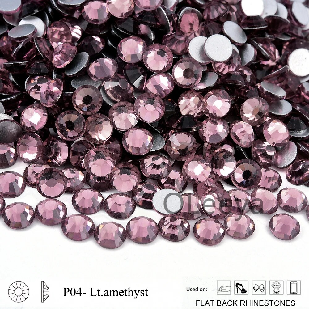 Стразы OLeeya фиолетовые стеклянные без горячей фиксации SS3-SS30 Mix Size 1440pcs, P04 Lt. Amethyst
