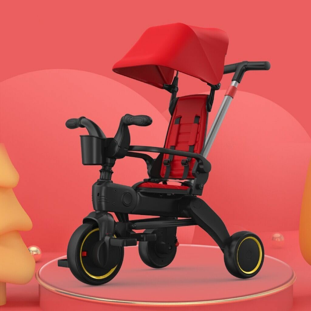 Три раунда /детский велосипед родительская многофункциональная коляска красный черный серый /