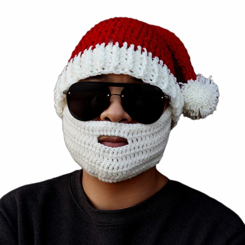 Праздничное оформление, Комплект шапки и маски с бородой - белая шапка для детей, 1 набор