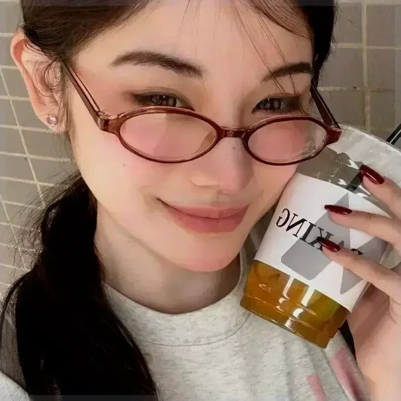 Ретро овальные очки Y2K красная/зеленая оправа tea Oval