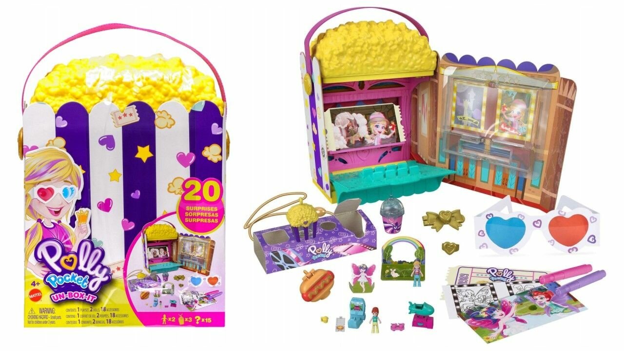 Фигурки Mattel Polly Pocket - Игровой набор Сумка для попкорна с фигурками и аксессуарами - Полли Покет GVC96