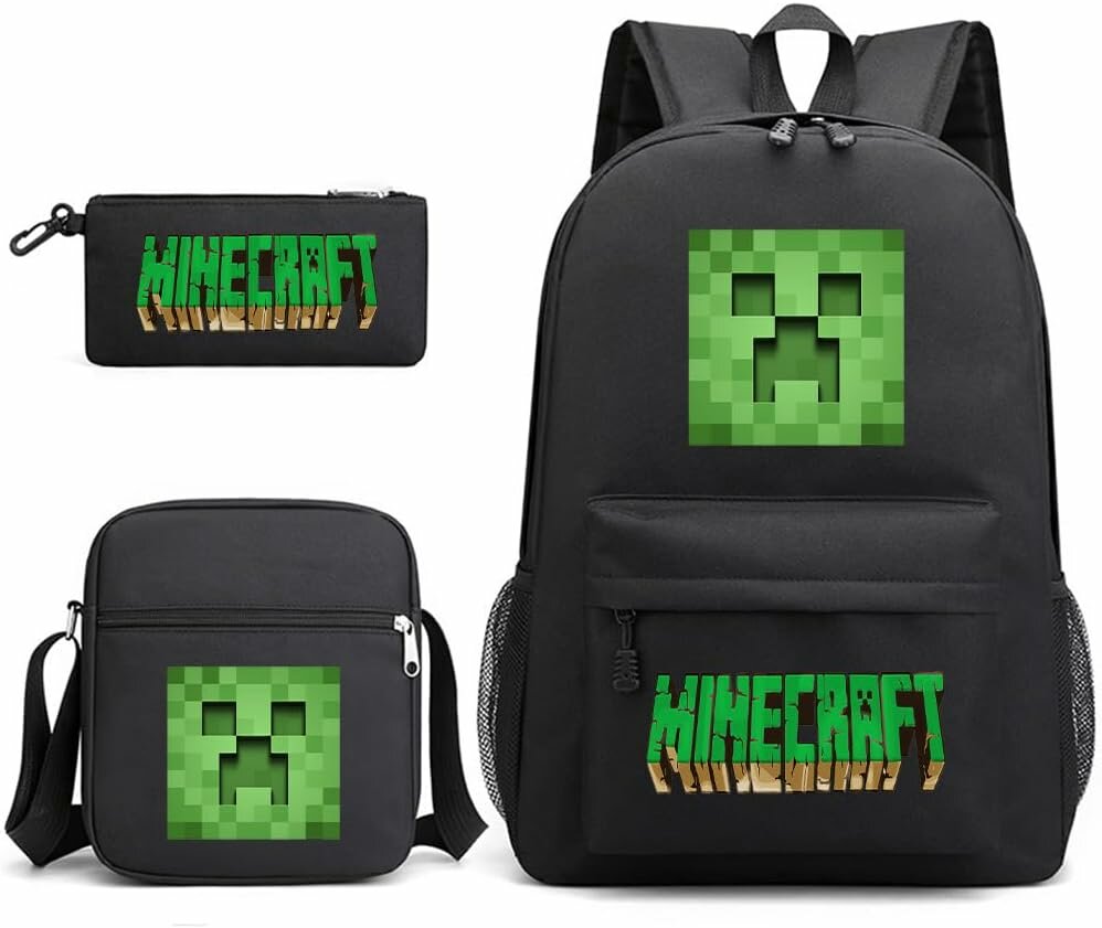 Набор рюкзаков из 3ШТ, школьный рюкзак Minecraft с сумкой для ланча и пеналом