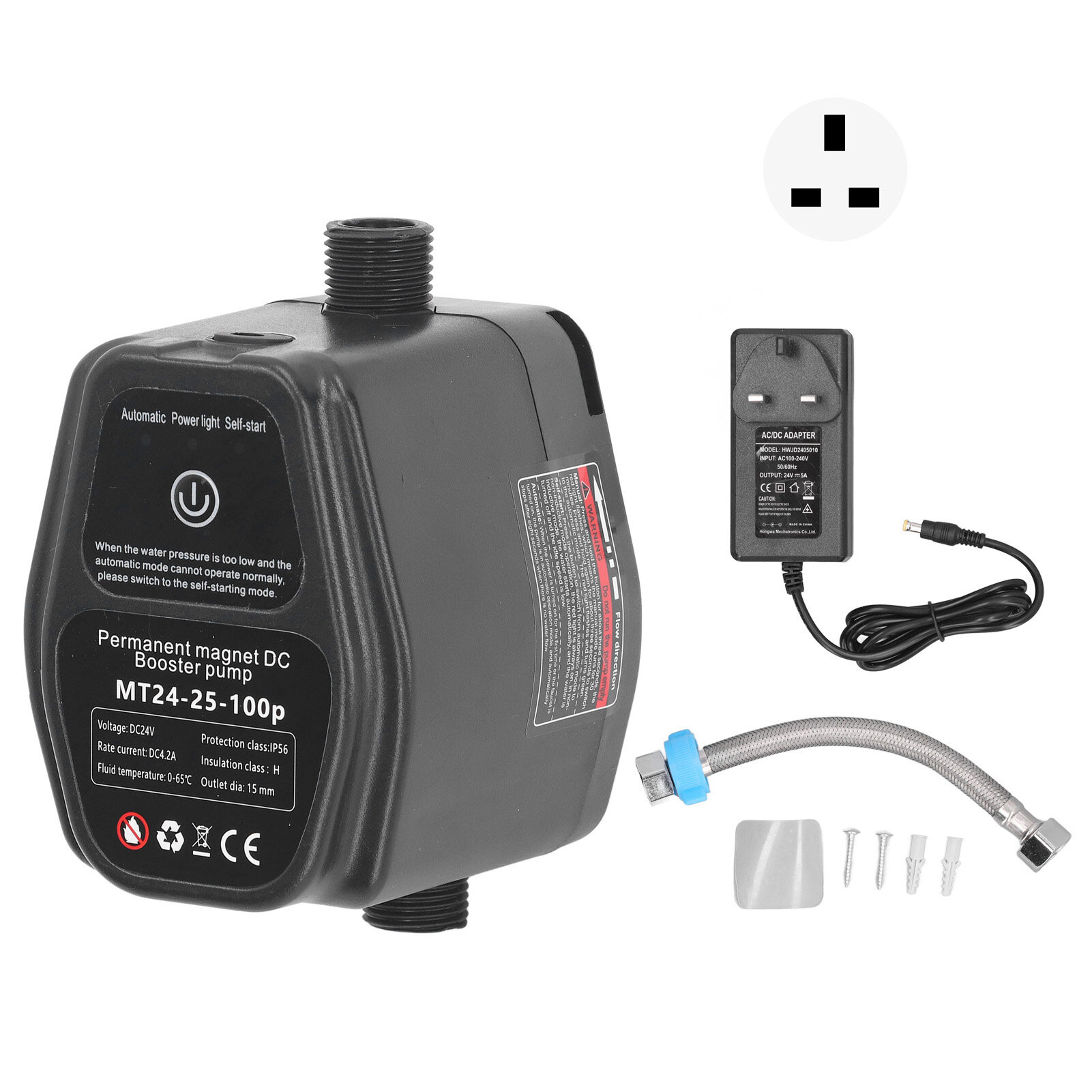 Booster Pump Бесстраночный двигатель DC Автоматический постоянный магнит для домашнего шланга ирригации 100 Вт 24 В черный 100-240 В Великобритания