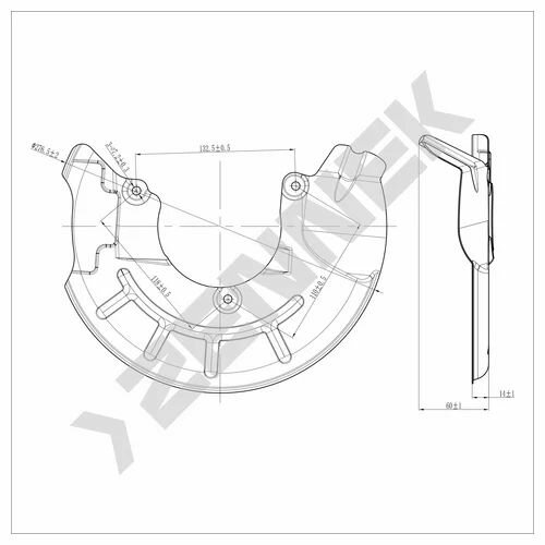 Защита тормозного диска передняя правая VW POLO 02-14, SKODA RAPID 12-> ZENNEK DCD0015