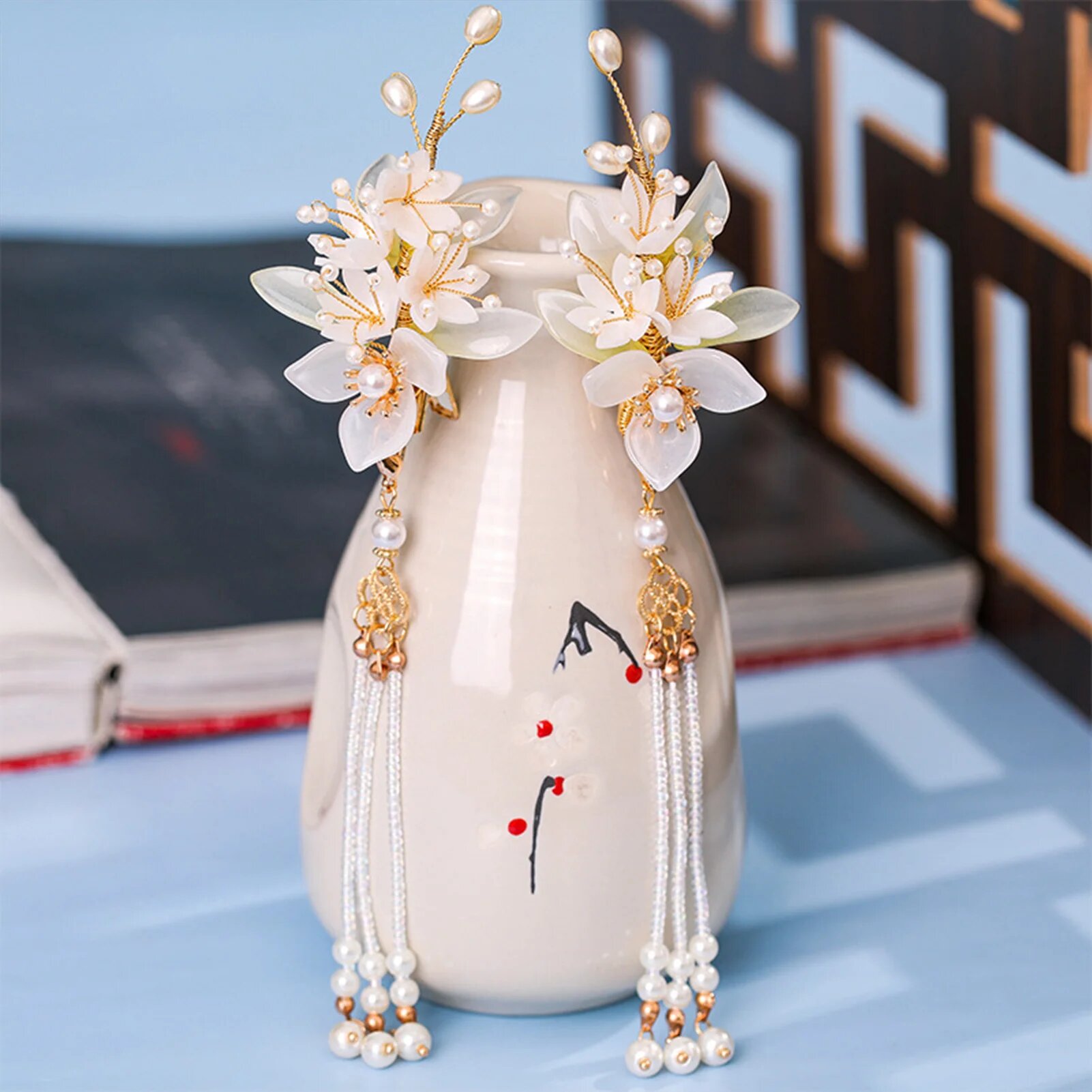 Китайские заколки для волос для женщин, заколка для волос с цветком и жемчугом, винтажный декор ханьфу, заколки в стиле ретро, свадебный головной убор, украшения для волос, головной убор