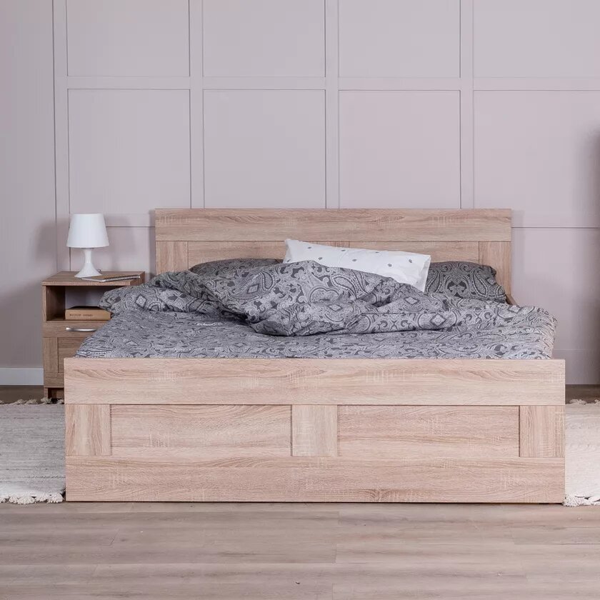 Кровать двуспальная "Сириус" дуб сонома, 160 см х 200 см, с ортопедическим основанием