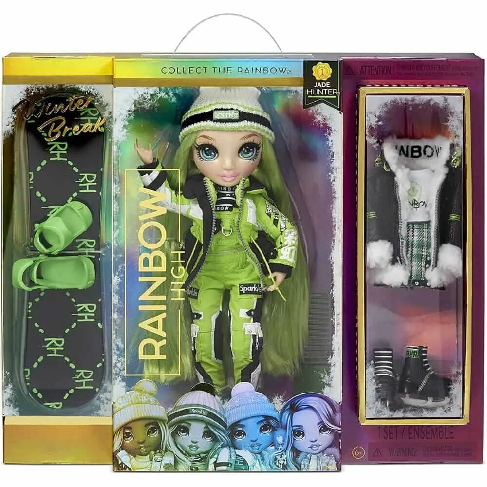 MGA Rainbow High Winter Break Fashion Doll Радуга Высоко Модная кукла , с 2 дизайнерскими нарядами, сноубордом и аксессуарами, Подходит для детей старше 6 лет