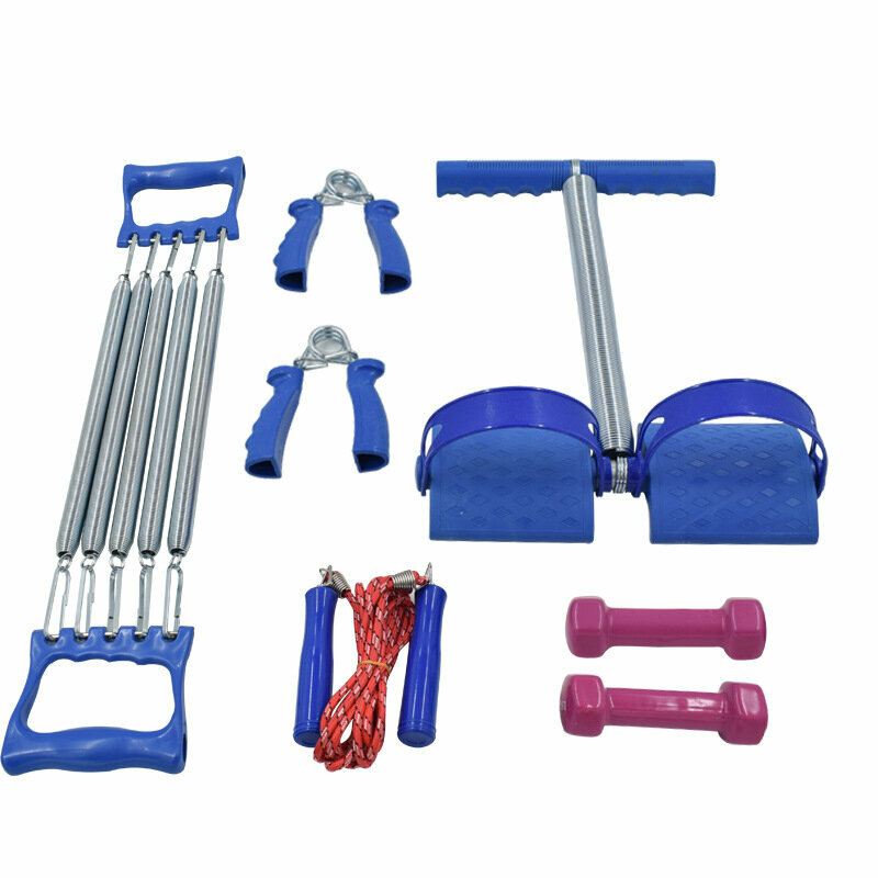 Набор для домашнего фитнеса 5 в 1: эспандер, кистевой эспандер, скакалка, гантели, ножной эспандер