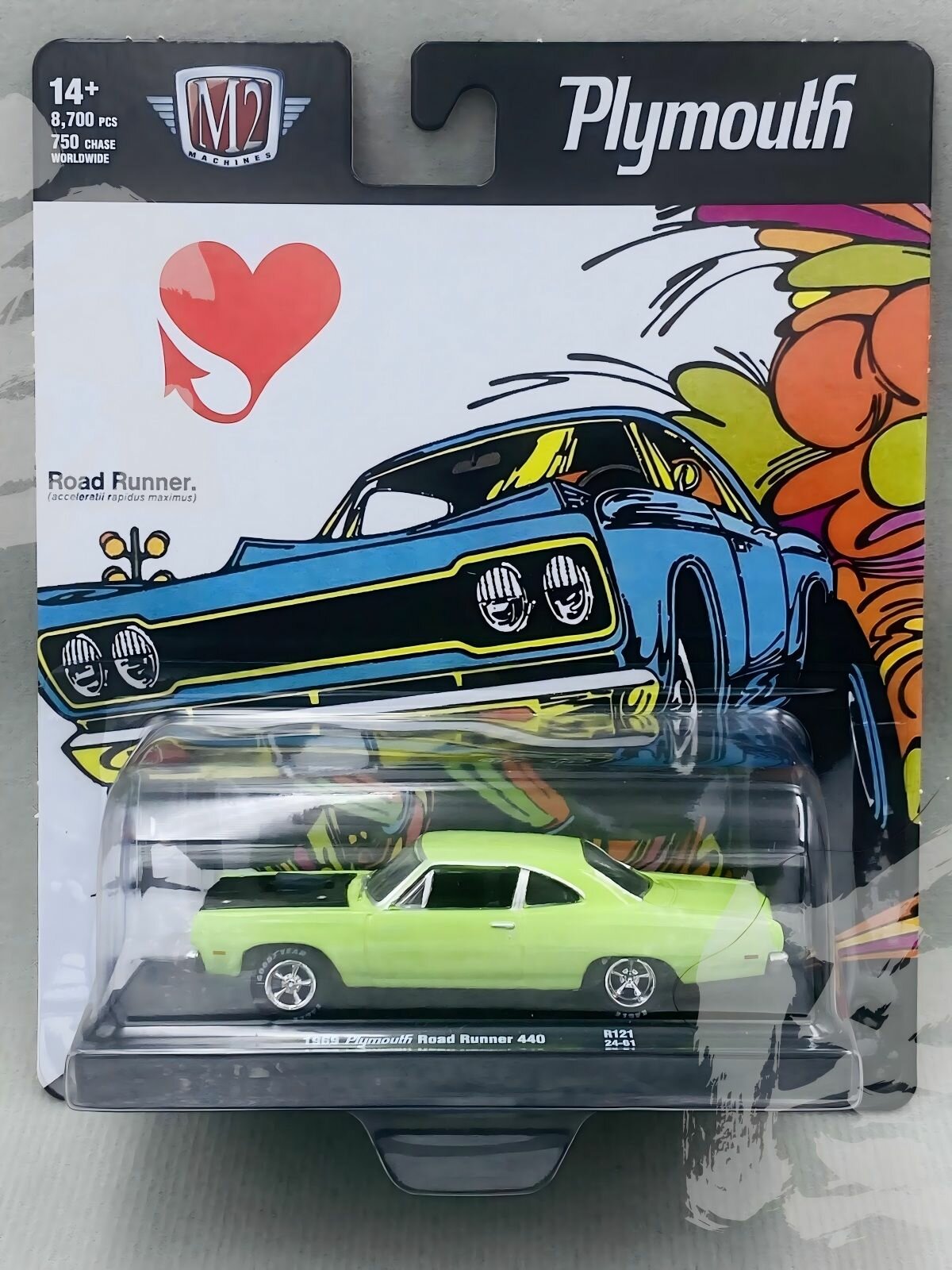 Машинка M2 Machines 1/64 1969 Plymouth Road Runner 440 Green R121 24-61 Die-cast Alloy Car Model Collection Toy Gift