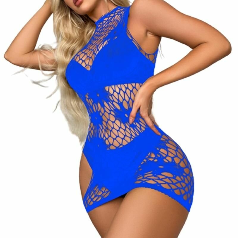 Сексуальное боди-бэбидол с сеткой, Королевский синий - Один размер