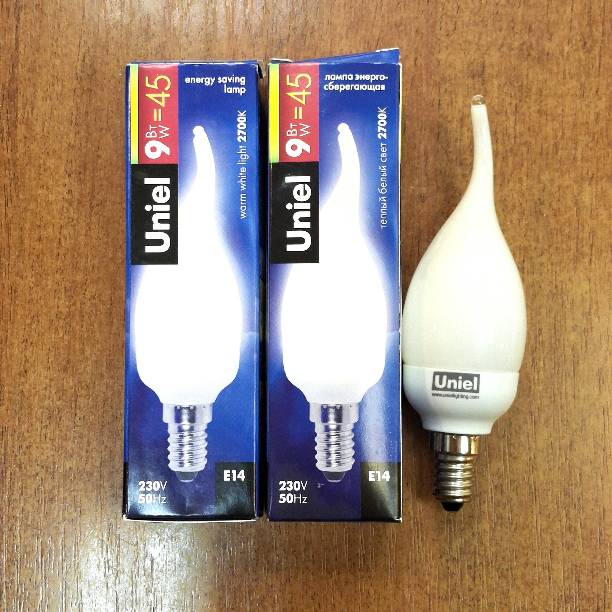 Энергосберегающая лампа Uniel 9W 2700K E14 свеча на ветру (6 штук)