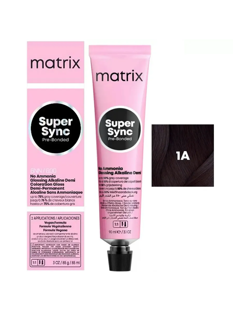 Краска для волос Matrix Super Sync Pre-Bonded, Деми-перманентный краситель для волос, 1A