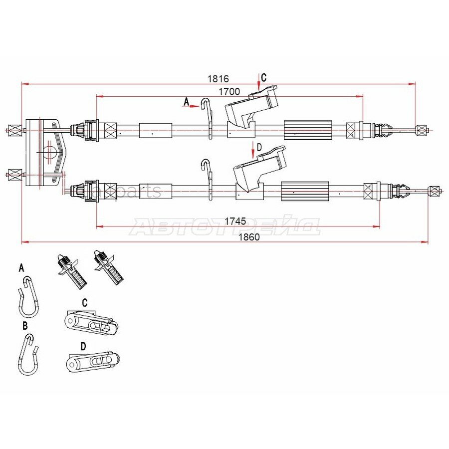 SAT ST-52-0058 Трос ручного тормоза Ford Focus 04-11 / C-MAX 03-10 (Диск)