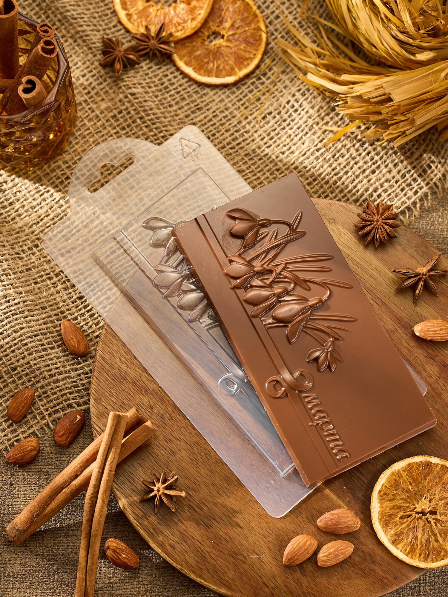 "8 марта подснежники" плитка шоколада, форма пластиковая