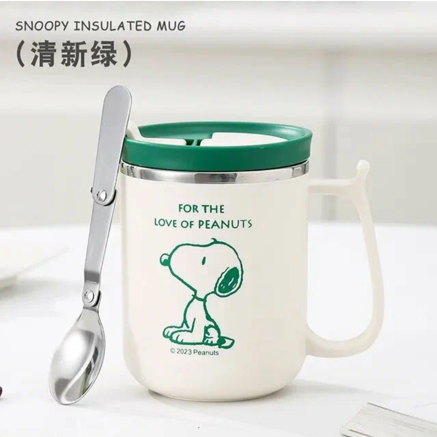 Кружка из нержавеющей стали Snoopy объемом 500 мл с ложкой.