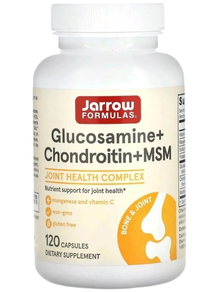 Jarrow Formulas, Glucosamine + Chondroitin + MSM, Глюкозамин, Хондроитин и МСМ - 120 капсул
