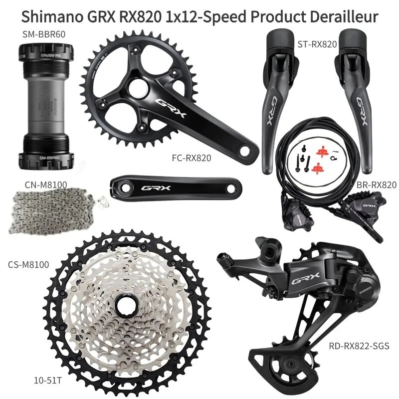 Shimano GRX RX820 1x12 Speed RX820 Groupset Набор групп для шоссейного велосипеда 170/172,5-40/42T Набор групп для велосипеда 1*12 скоростей