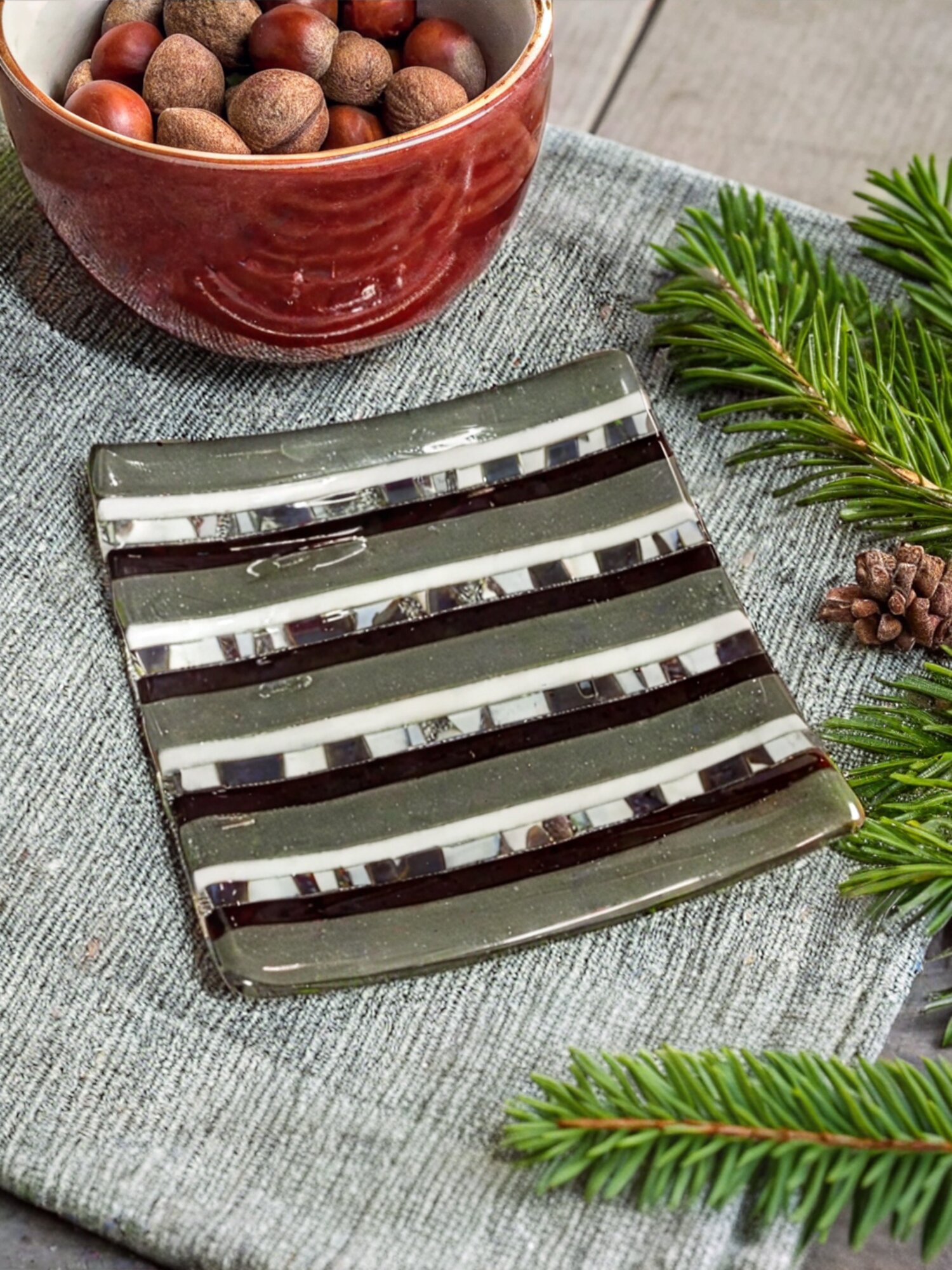 Тарелка квадратная, блюдце, 135 х 135 мм, художественное стекло, авторский дизайн, ручная работа