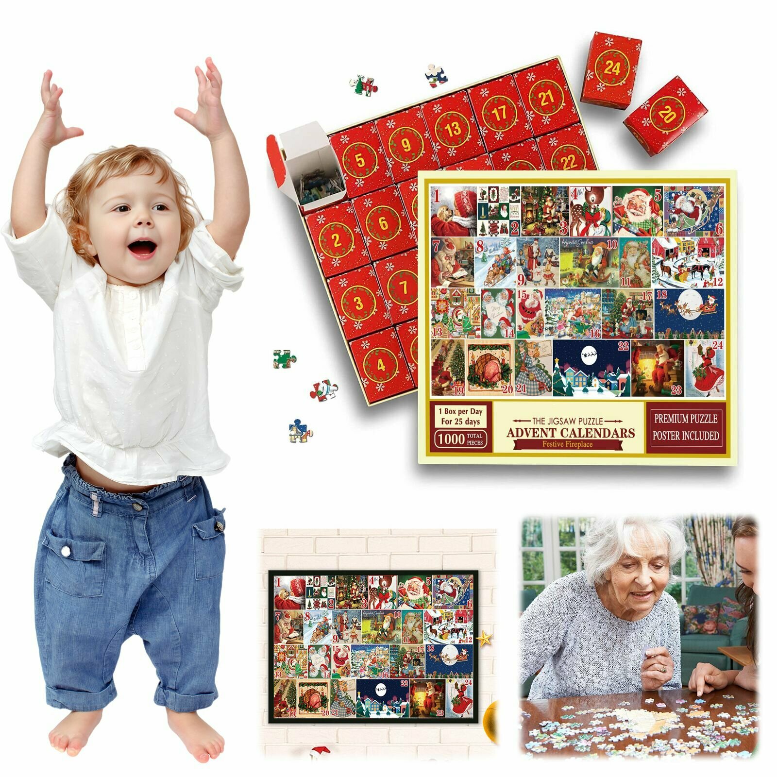 Рождественский пазл, адвент-календарь 2025, 1000 деталей, пазлы для ребенок