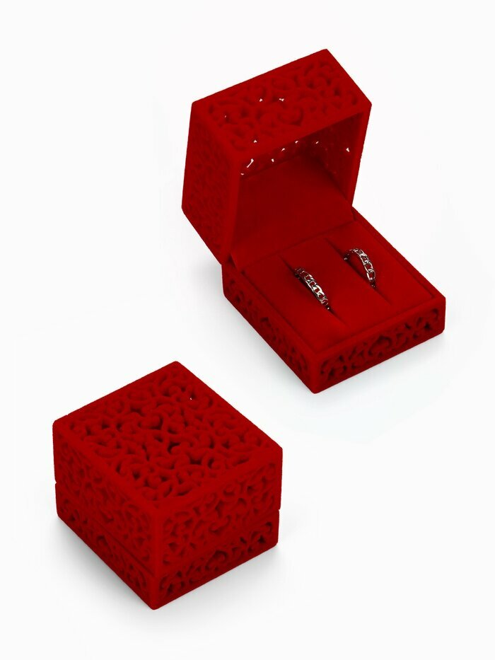 Футляр под парные кольца, серьги, запонки «Кружево», бархатный, 5.5×6.5 см, красный