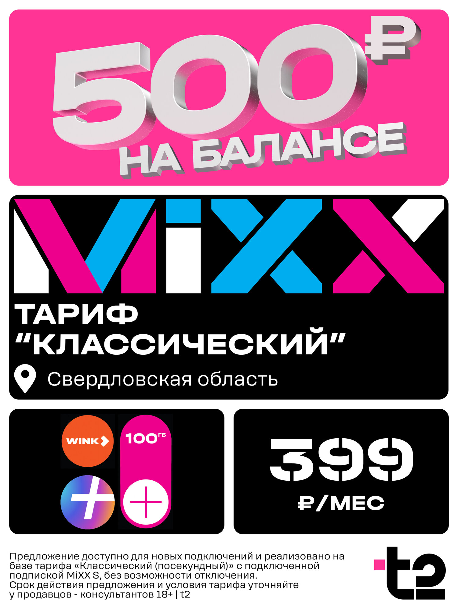Sim-карта t2 для Свердловской области, тариф Классический, баланс - 500 рублей