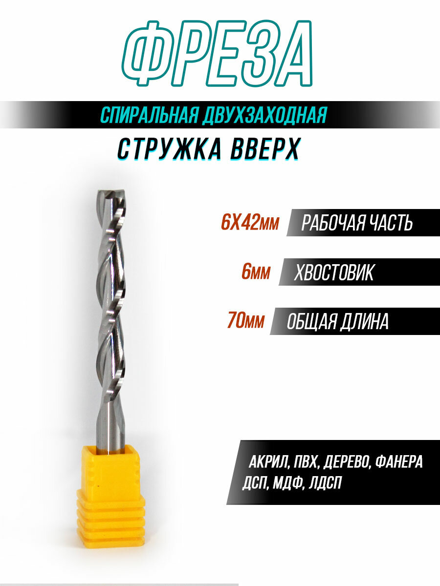 Фреза по дереву для ЧПУ двухзаходная стружка вверх, концевая