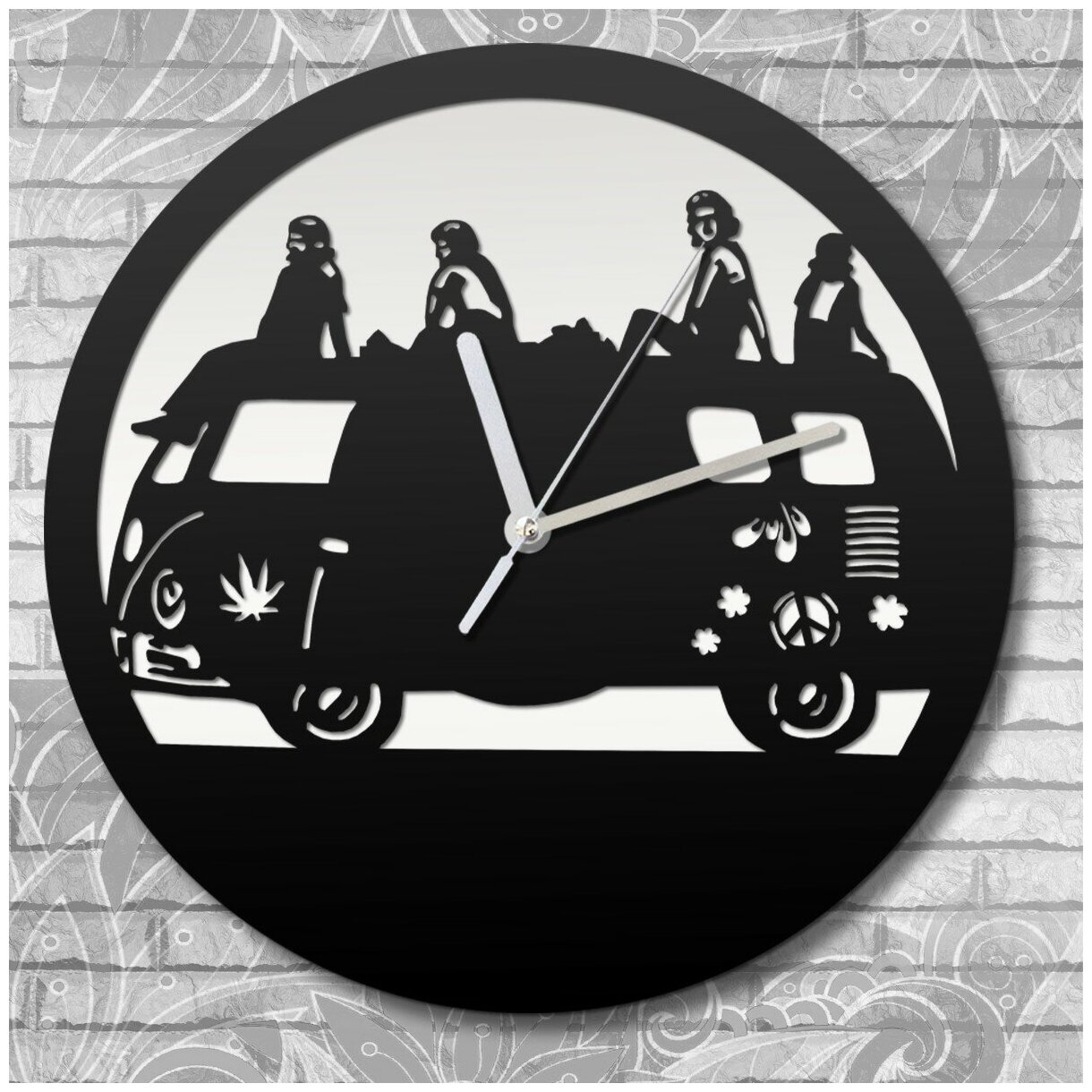 Настенные часы деревянные бесшумные авто (хиппи-автобус) -13