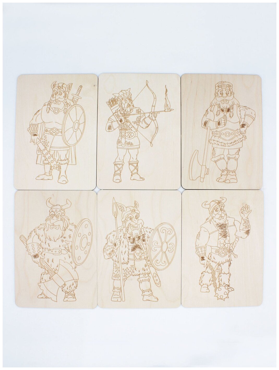 Набор основ для выжигания по дереву, доска для рисования RiForm с рисунком "Раскраски: Викинги", формат А5, фанера 4мм