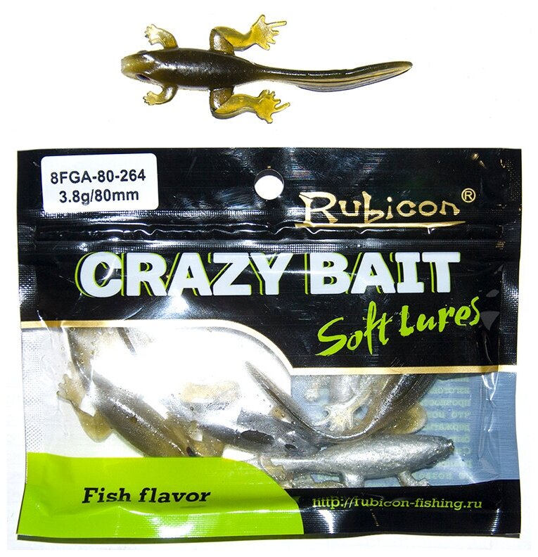 RUBICON Съедобная силиконовая приманка RUBICON Crazy Bait FGA 3.8g, 80mm, цвет 264 (6 шт, аромат креветки)