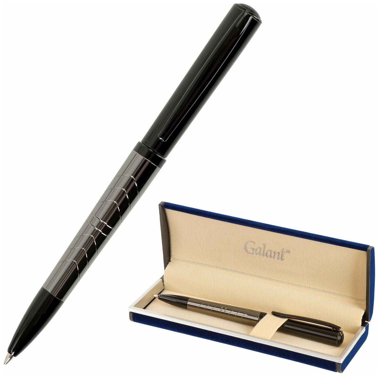 Ручка подарочная шариковая Galant "Punctum", корпус черный/оружейный металл, детали черные, узел 0,7 мм, синяя (143521)