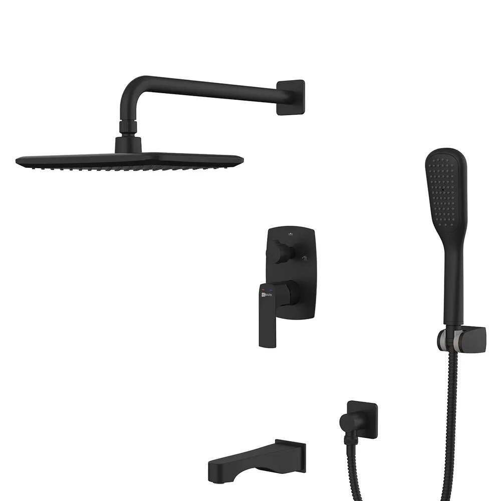 Смеситель для ванны и душа встраиваемый Lemark Ursus LM7222BL, с лейкой "Тропический дождь" и ручной лейкой, черный